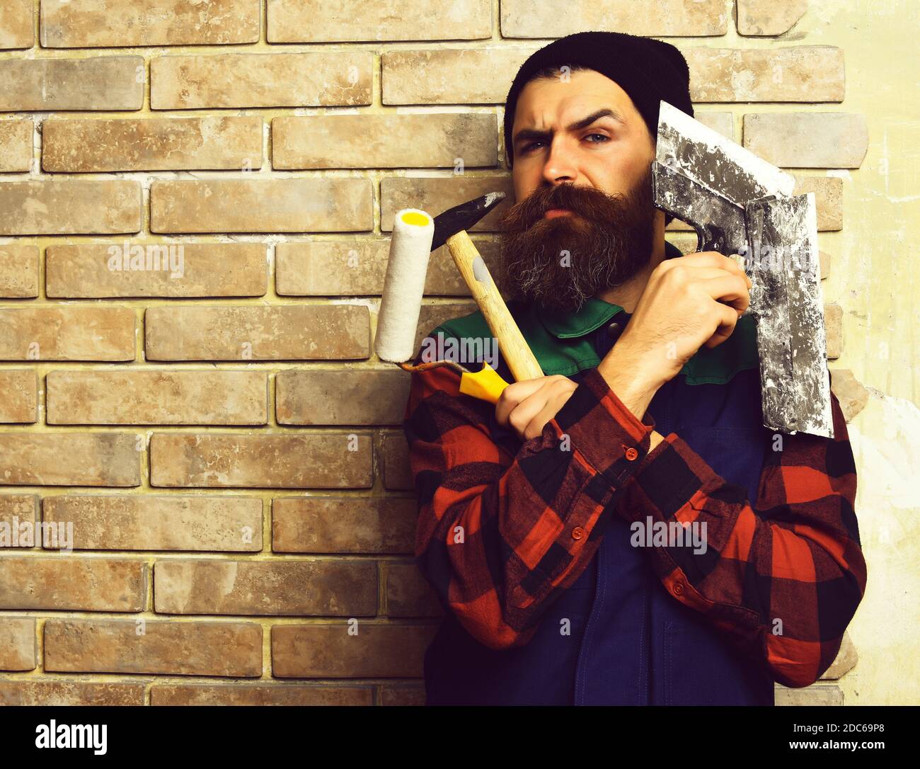 bearded painter man, long beard, brutal caucasian hipster with ...