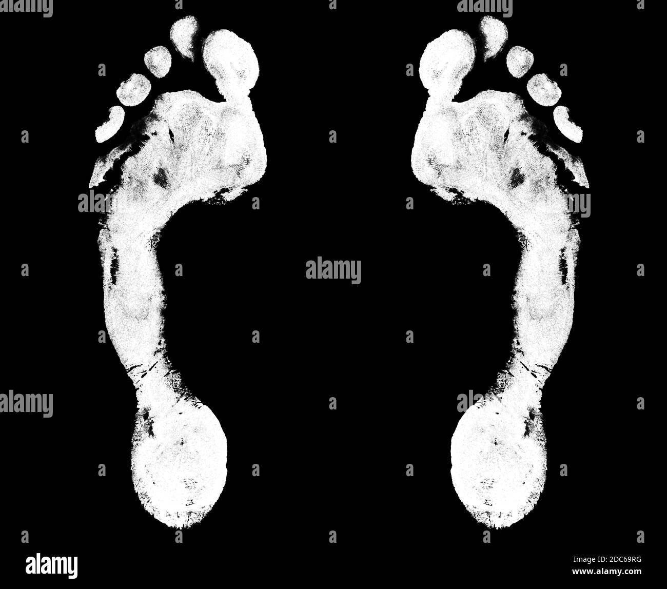 White human footprint black background isolated closeup, barefoot ...