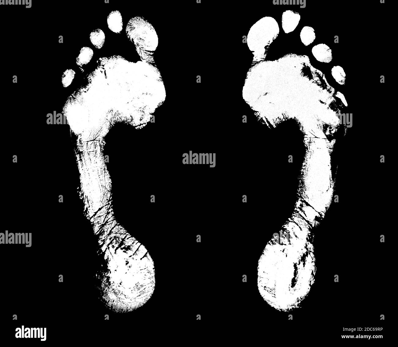 White human footprint black background isolated closeup, barefoot ...