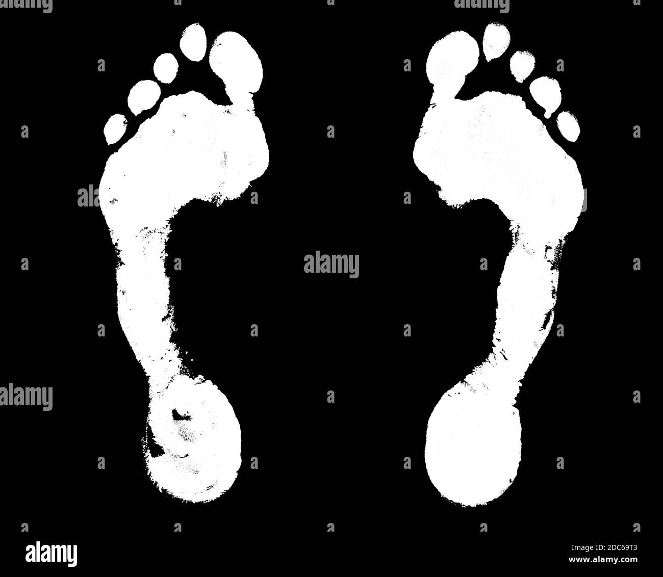 White human footprint black background isolated closeup, barefoot ...