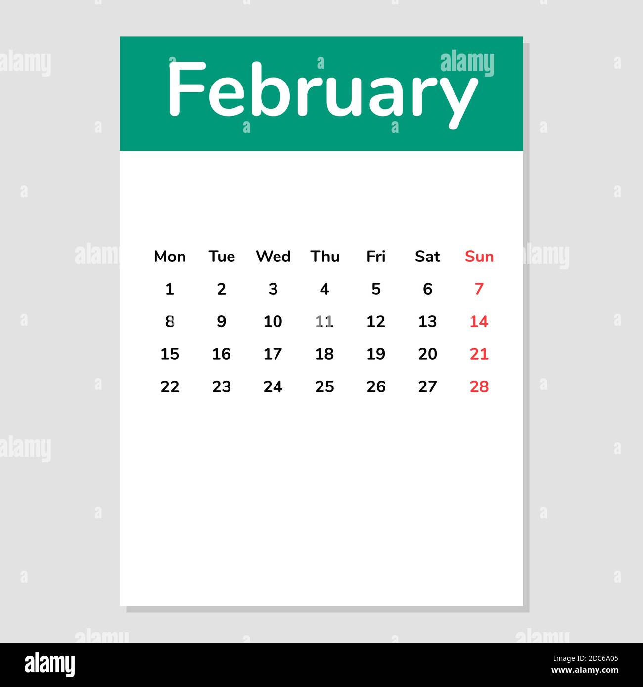 February 2021 calendar sheet. Vector illustration Stock Vector Image ...