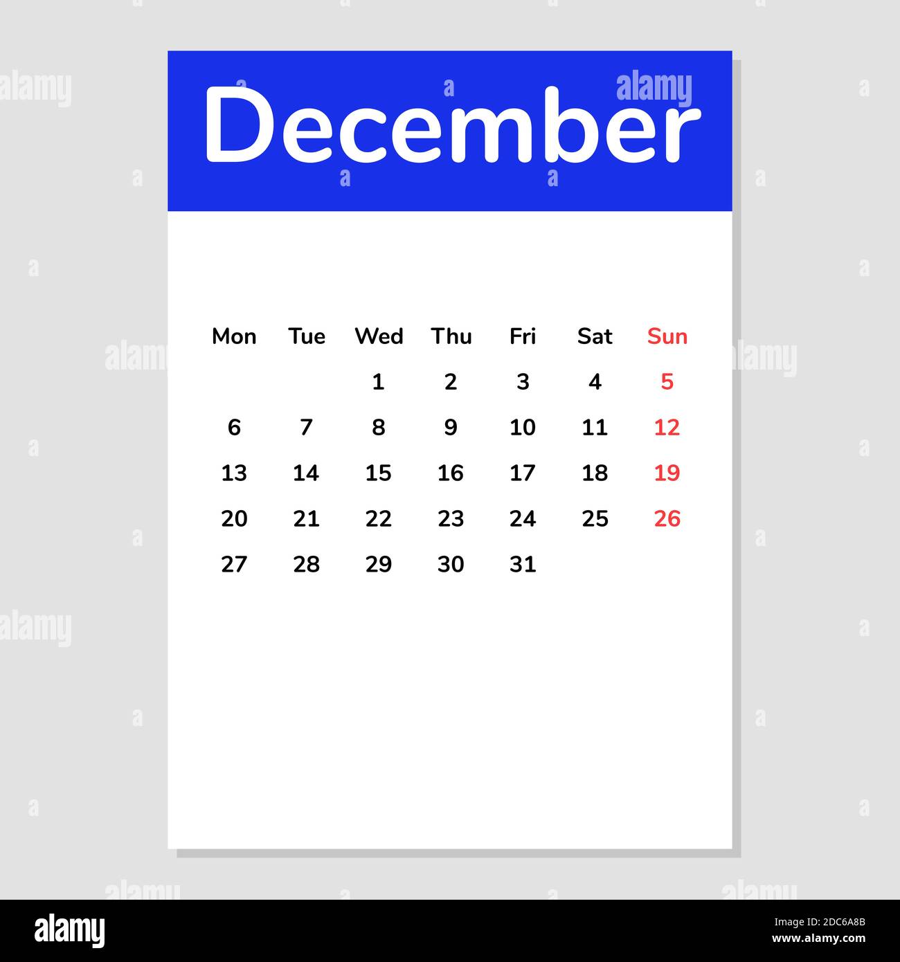 December 2021 calendar sheet. Vector illustration Stock Vector Image ...