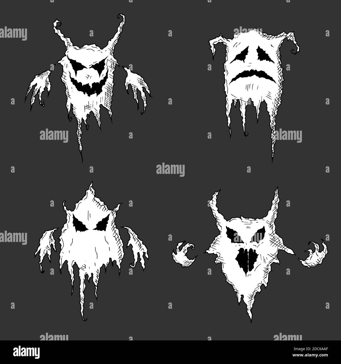 Ghosts. Vector cartoon illustrations. Isolated objects. Hand-drawn ...