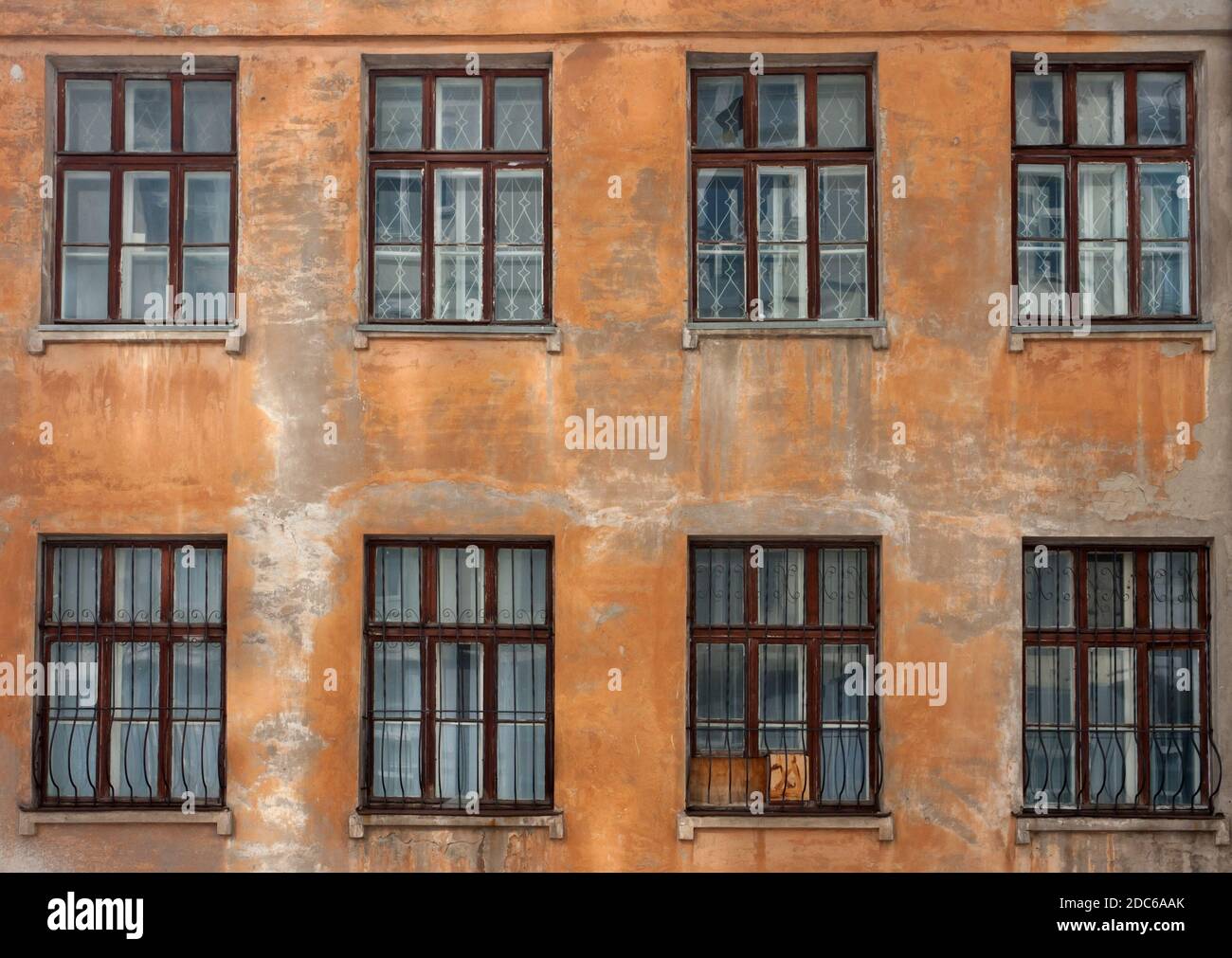 Old damaged wall with windows Stock Photo - Alamy