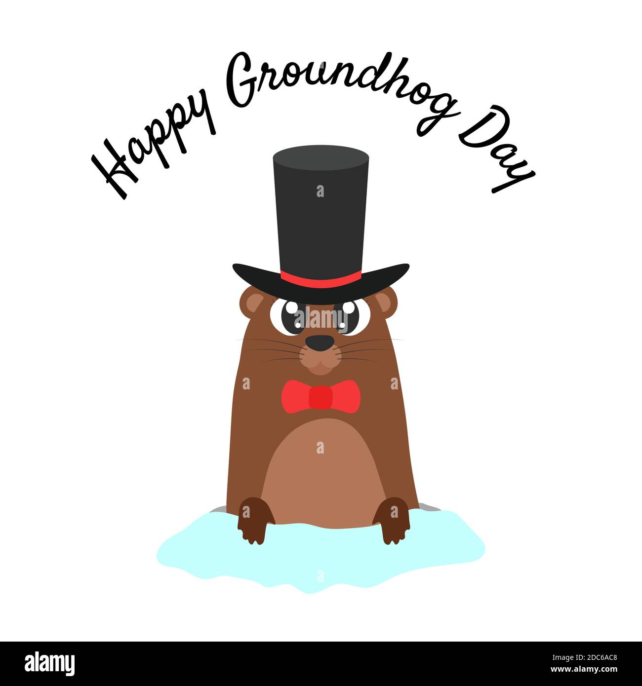 Happy groundhog day. Groundhog in a hat coming out of its burrow ...