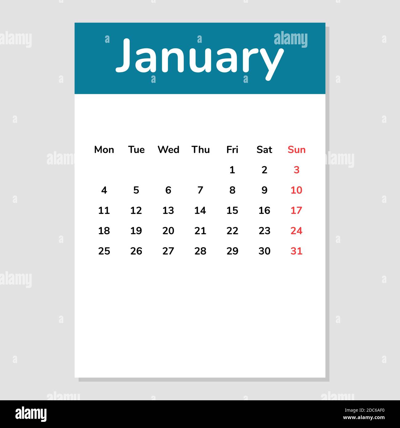January 2021 calendar sheet. Vector illustration Stock Vector Image ...
