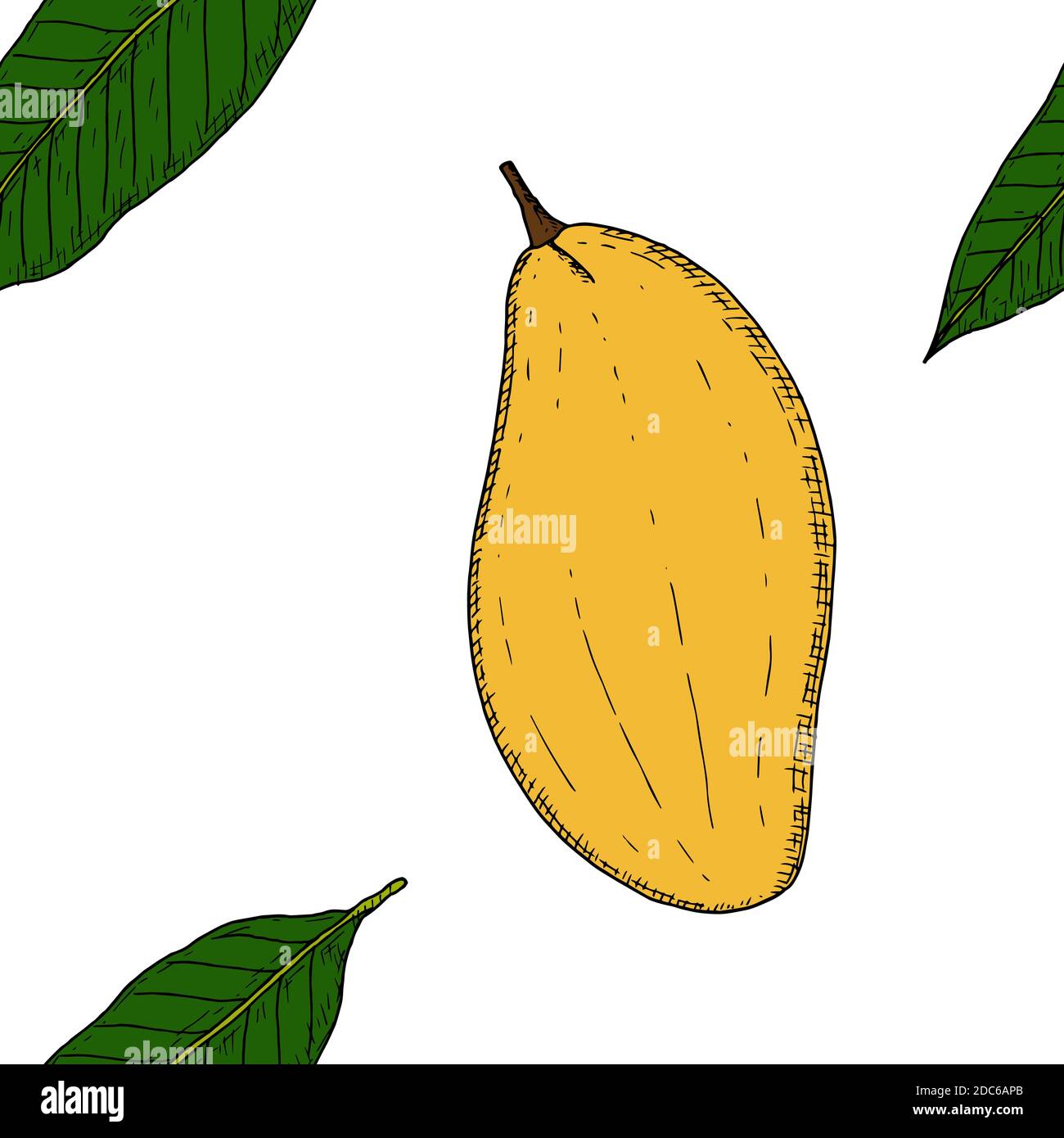 Seamless pattern of whole mango and mango leaves. Vector cartoon ...