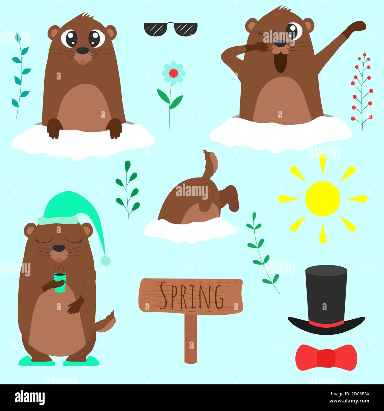Happy groundhog day illustrations set. Vector cartoon illustrations ... Happy groundhog day illustrations set. Vector cartoon illustrations ...