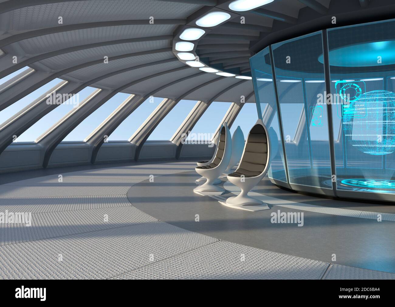 3D rendering of a science fiction panorama room interior Stock Photo ...