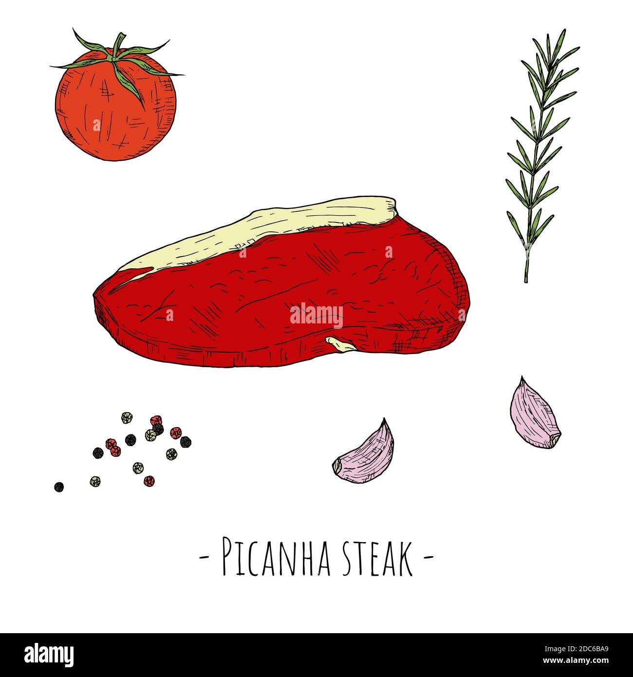 Picanha steak. Vector cartoon illustration. Isolated object on a white ...