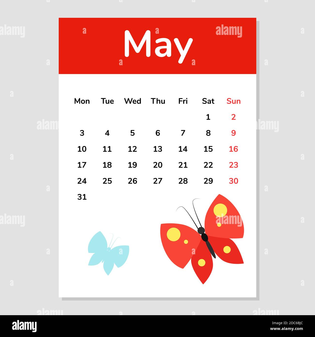 May 2021 calendar sheet with butterfly illustration. Vector Stock ...