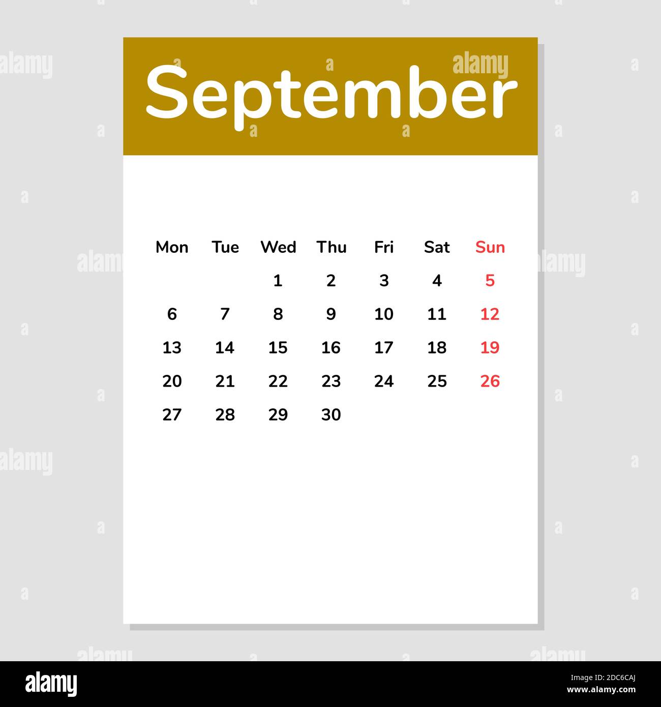 September 2021 calendar sheet. Vector illustration Stock Vector Image ...