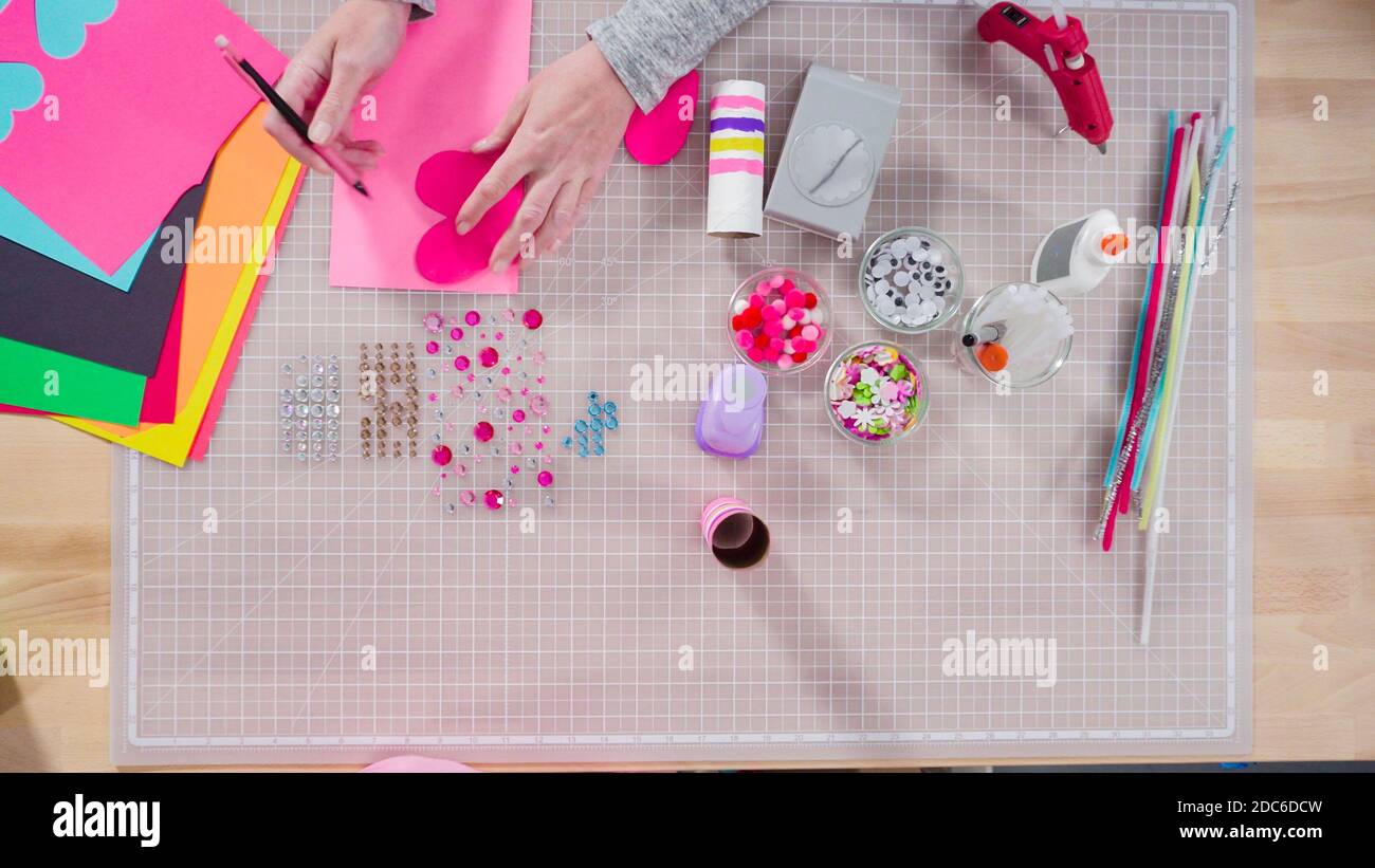 Flat lay. Kids papercraft. Making paper bugs out of the empty toilet ...