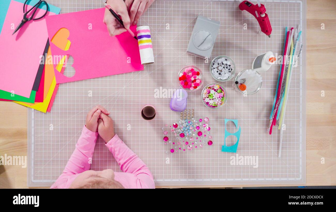 Flat lay. Kids papercraft. Making paper bugs out of the empty toilet ...