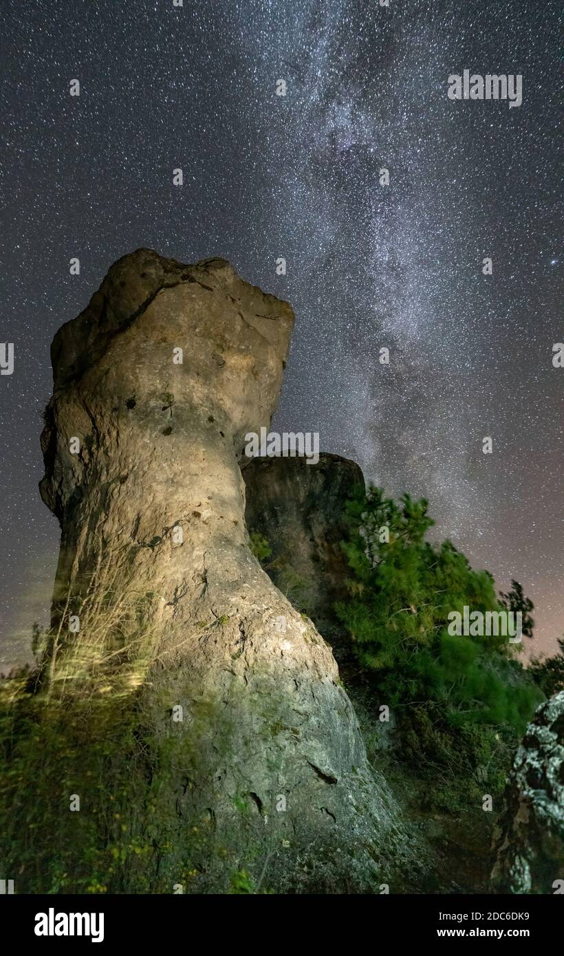Large boulder illuminated under the milky way Stock Photo - Alamy