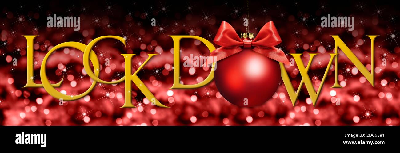 lock down text with christmas ball with red satin ribbon bow on red ...