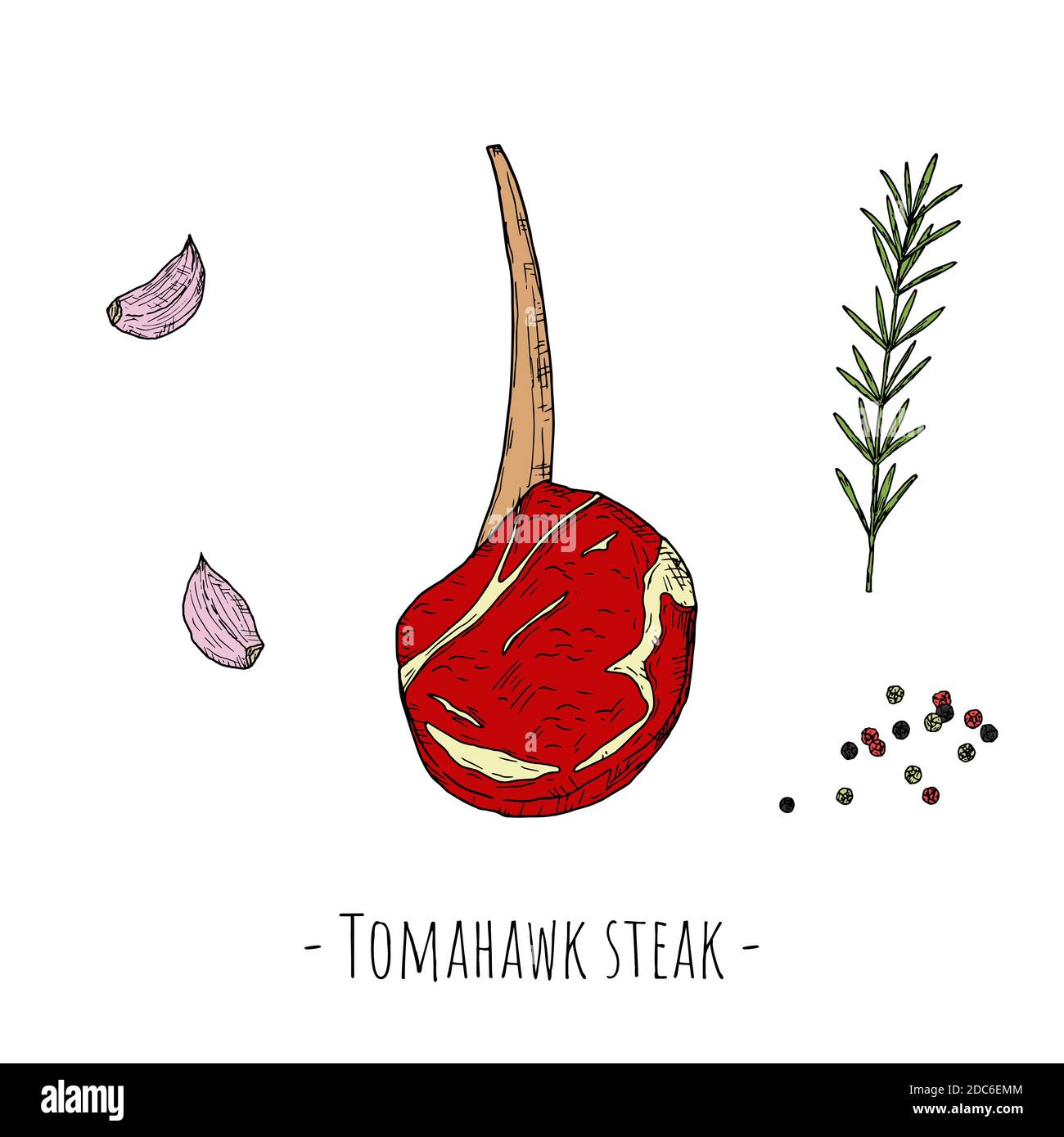 Tomahawk steak. Vector cartoon illustration. Isolated object on white ...