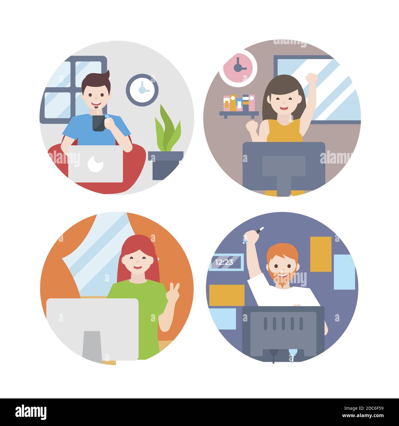 Employees working from home Vector illustration Stock Vector Image ...