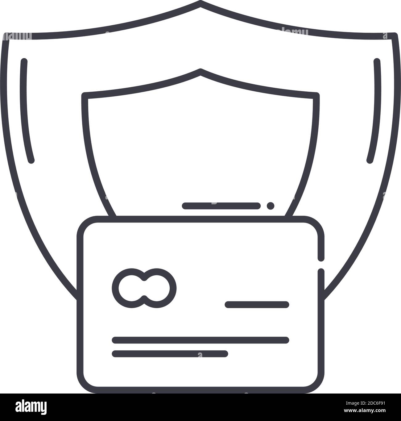 Credit card protection icon, linear isolated illustration, thin line ...