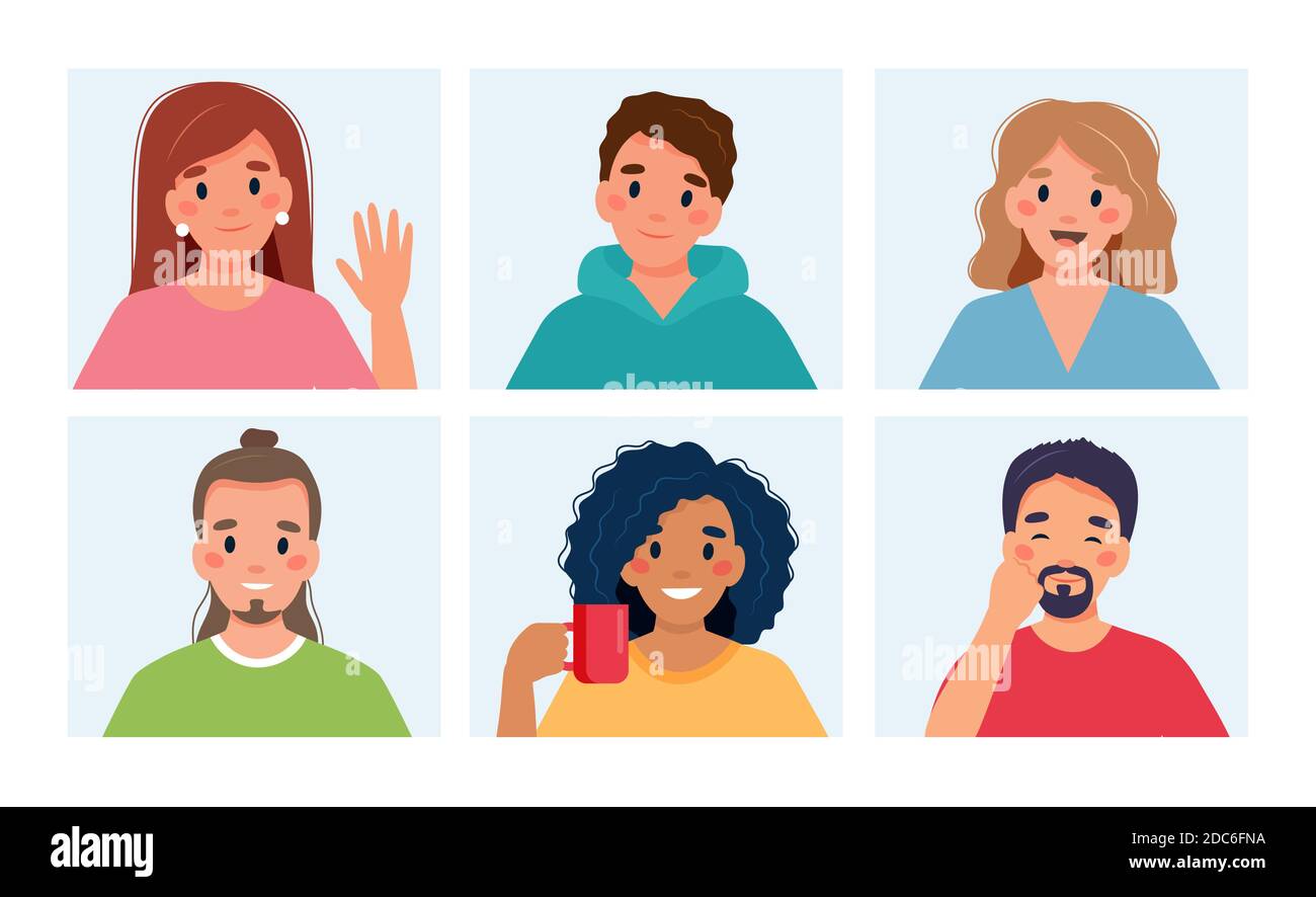 Group of people doing group call. Online meeting via video conference ...