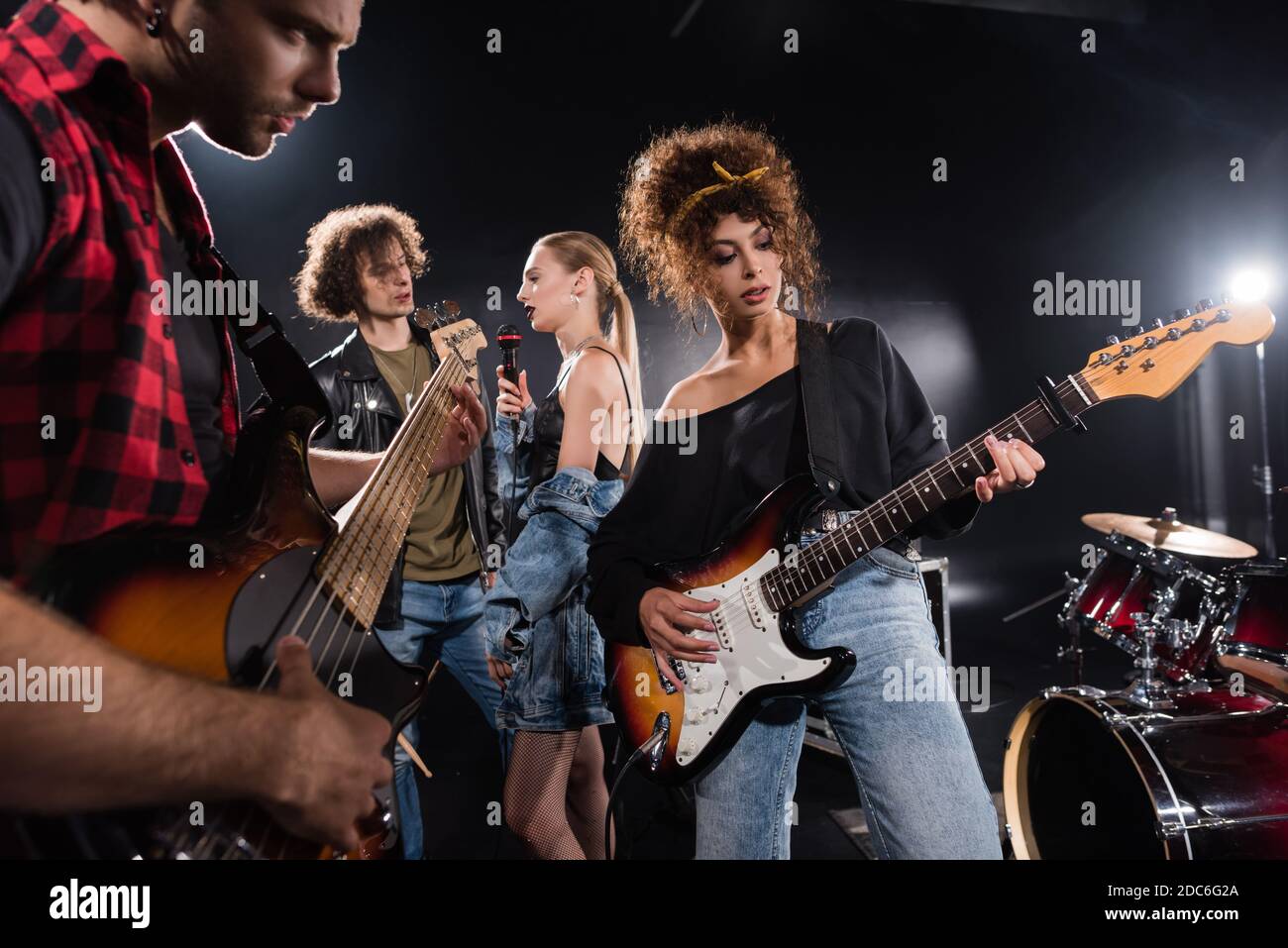 KYIV, UKRAINE - AUGUST 25, 2020: Guitarists playing electric guitars ...