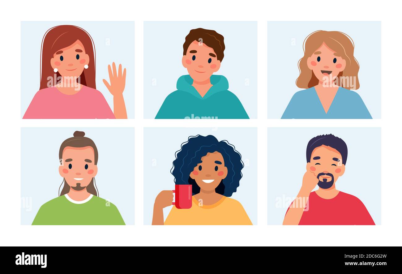 Group of people doing group call. Online meeting via video conference ...