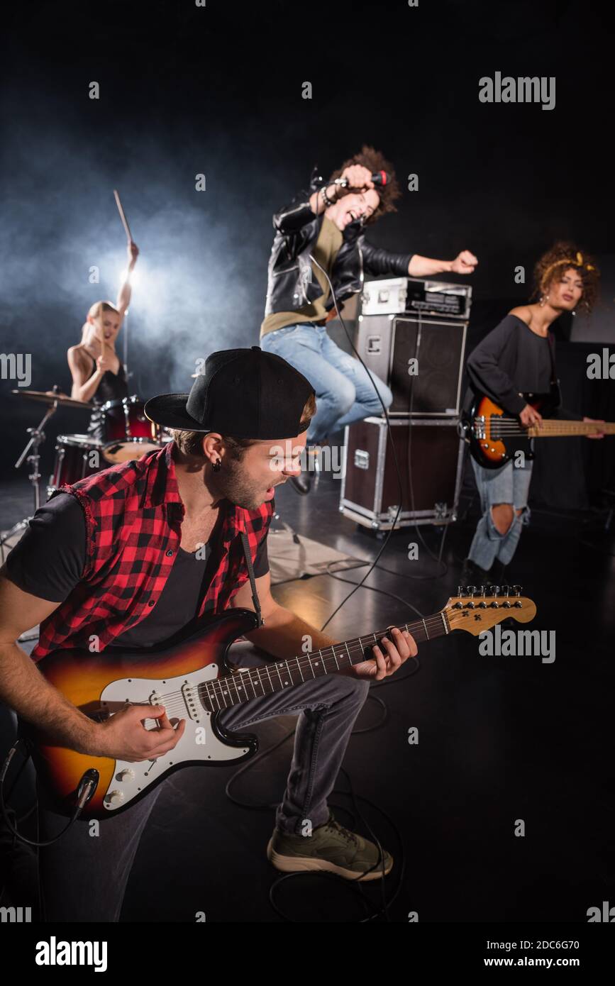 KYIV, UKRAINE - AUGUST 25, 2020: Rock band musician playing electric ...