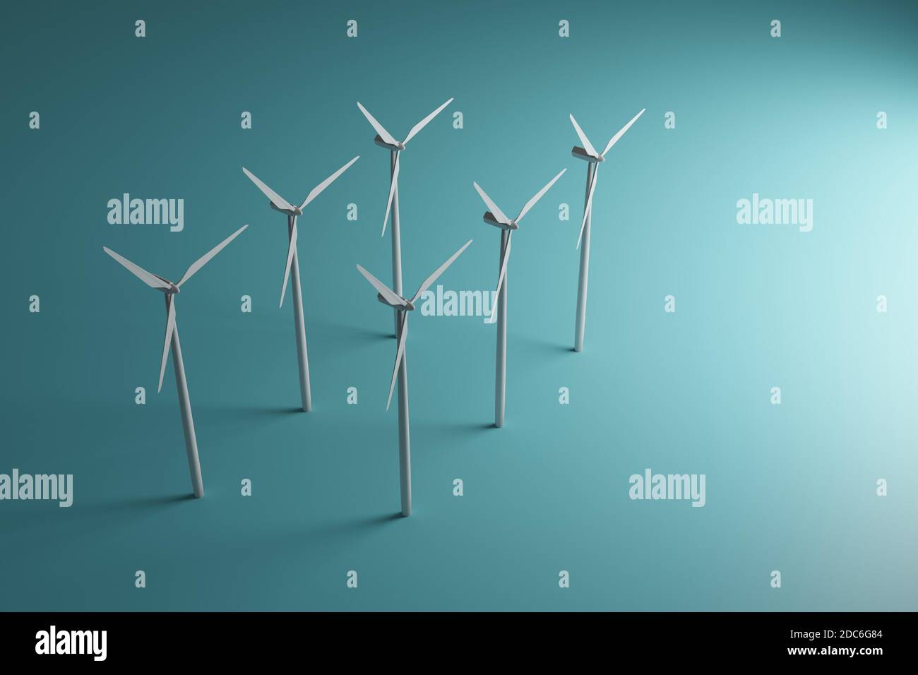 3D rendered image of a wind farm consisting of an array of wind ...