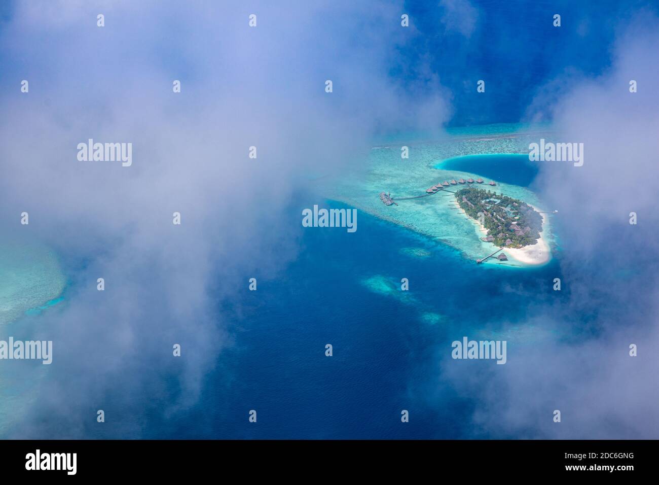 Aerial view on tropical islands. Maldives island, coral reef ...