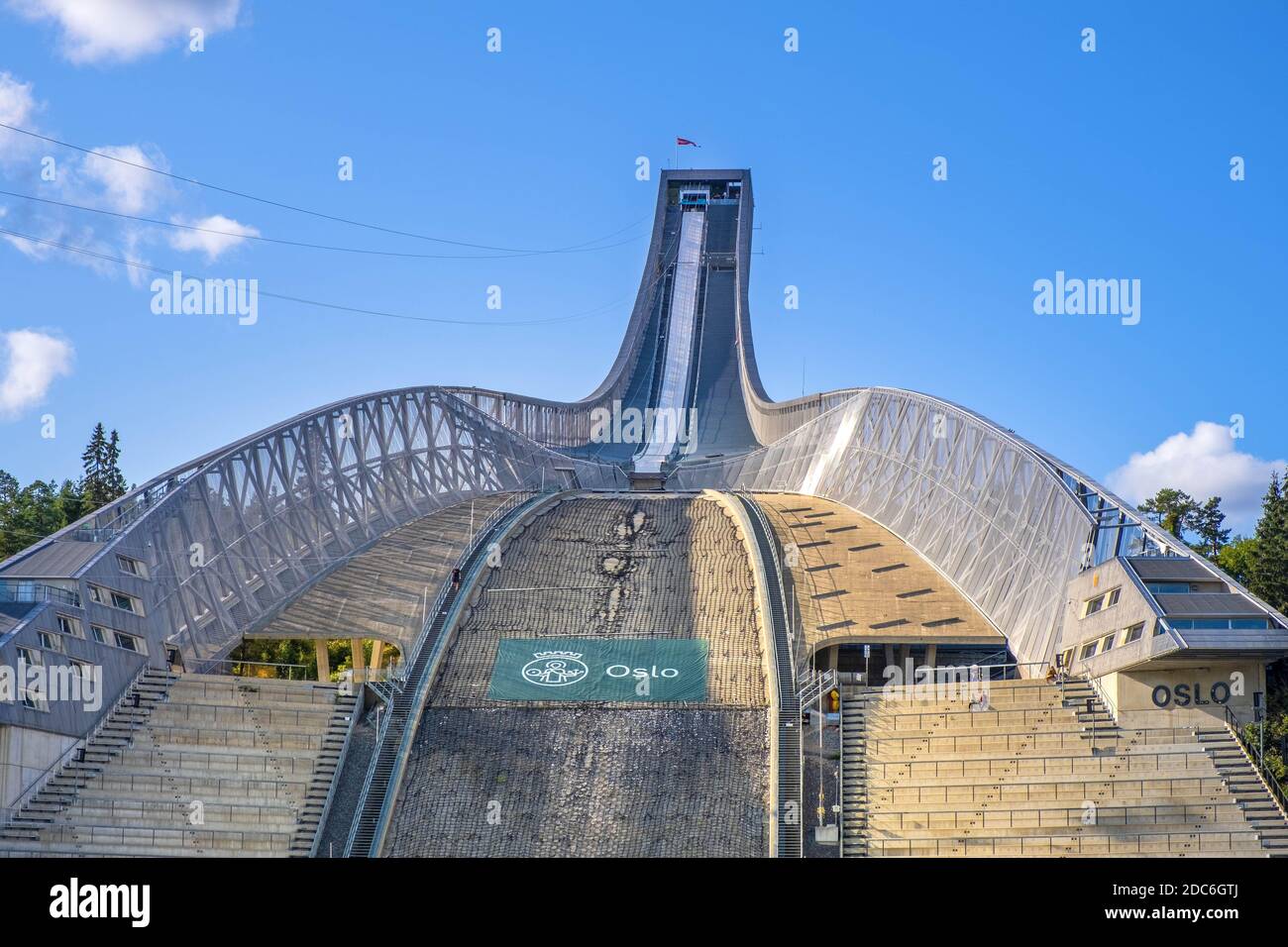 Oslo, Ostlandet / Norway - 2019/09/02: Panoramic view of Holmenkollen ...