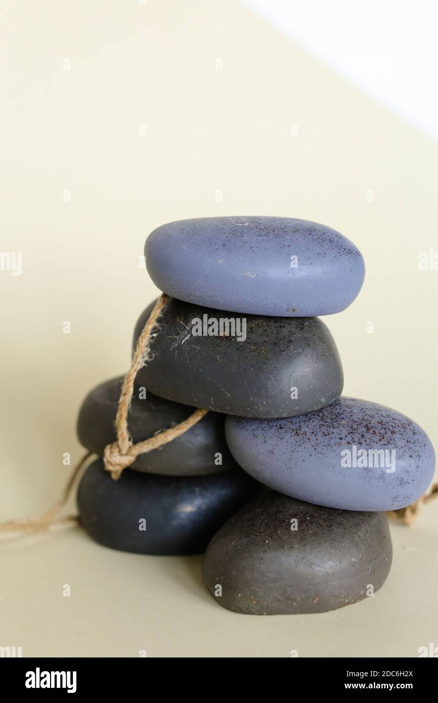 Soap bars of solid scrub for body in background with copy space Stock ...