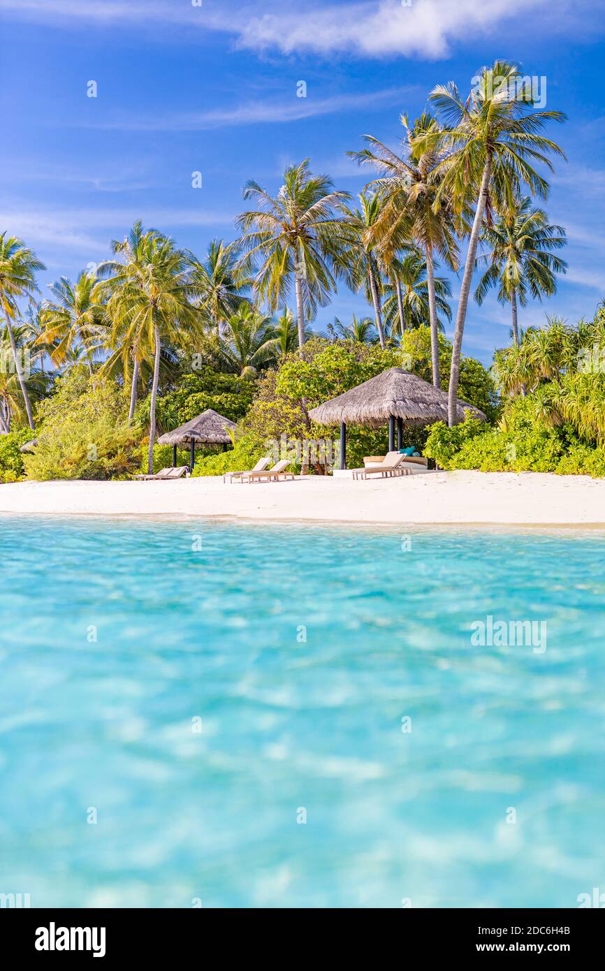 Dream beach landscape, tropical island paradise. Blue sky with clouds ...