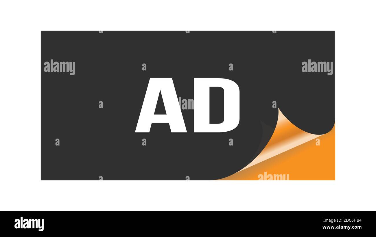 AD text written on black orange sticker stamp Stock Photo - Alamy