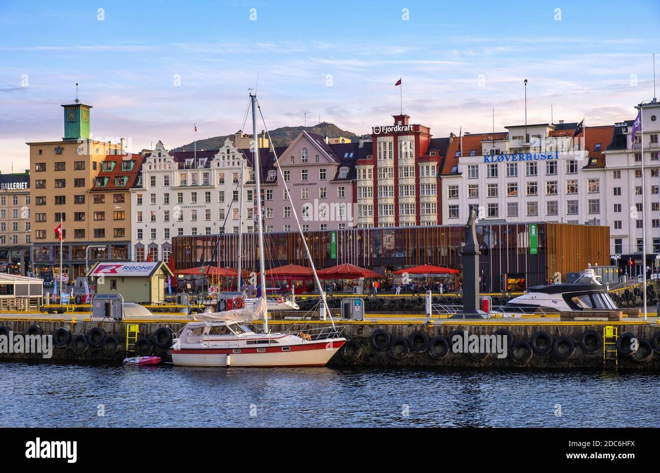 Bergen, Hordaland / Norway - 2019/09/03: Panoramic view of Strandsiden ...