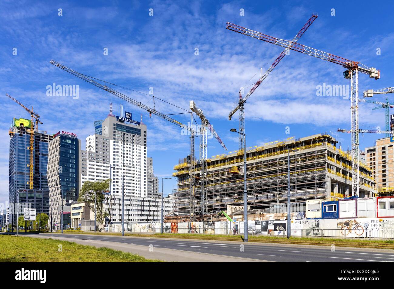 Warsaw, Mazovia / Poland - 2020/05/02: Construction sites of skyscraper ...