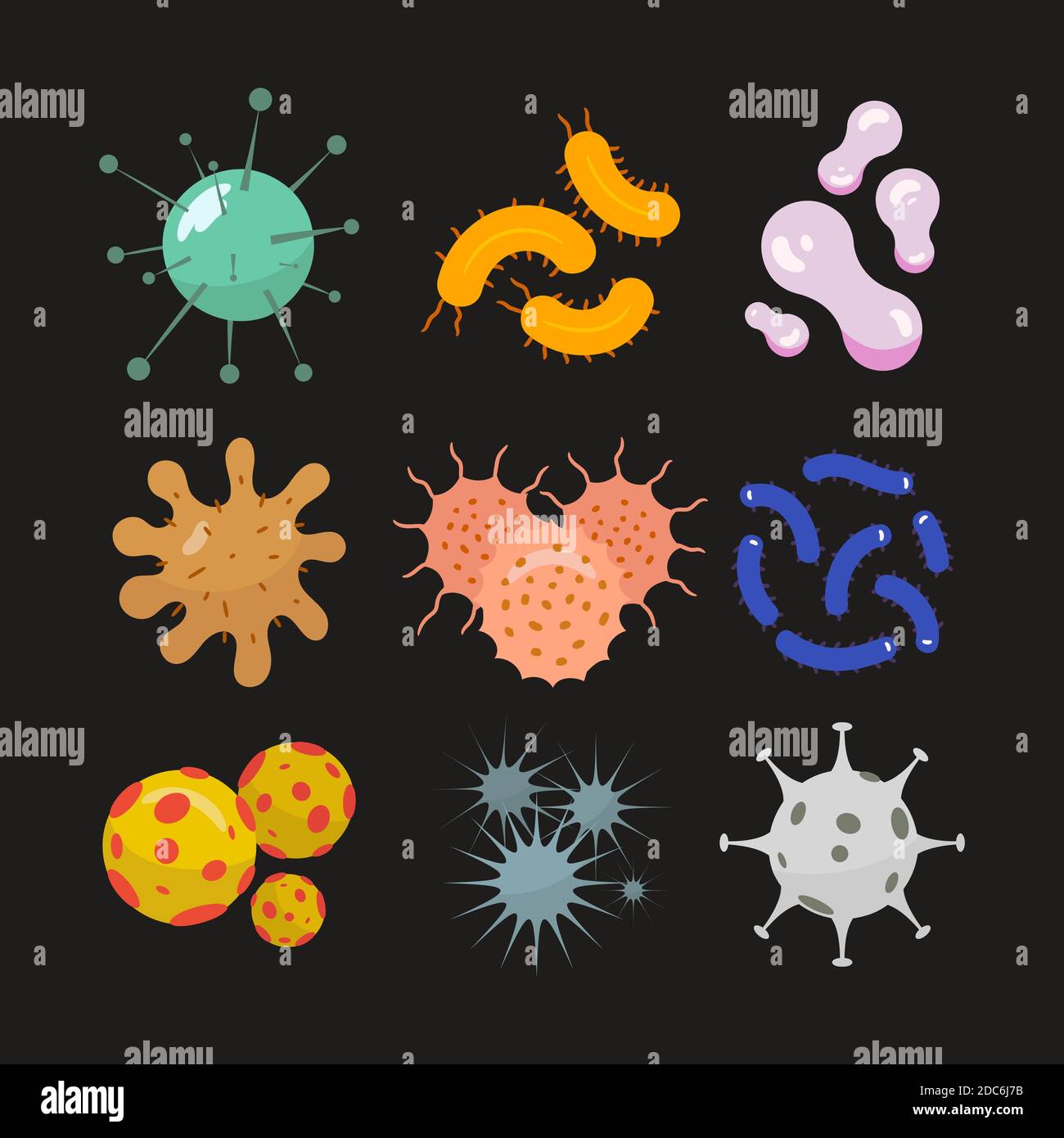 Bacteria and germs colourful flat design set Vector illustration Stock ...