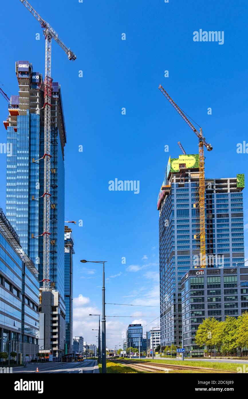 Warsaw, Mazovia / Poland - 2020/05/02: Construction sites of skyscraper ...