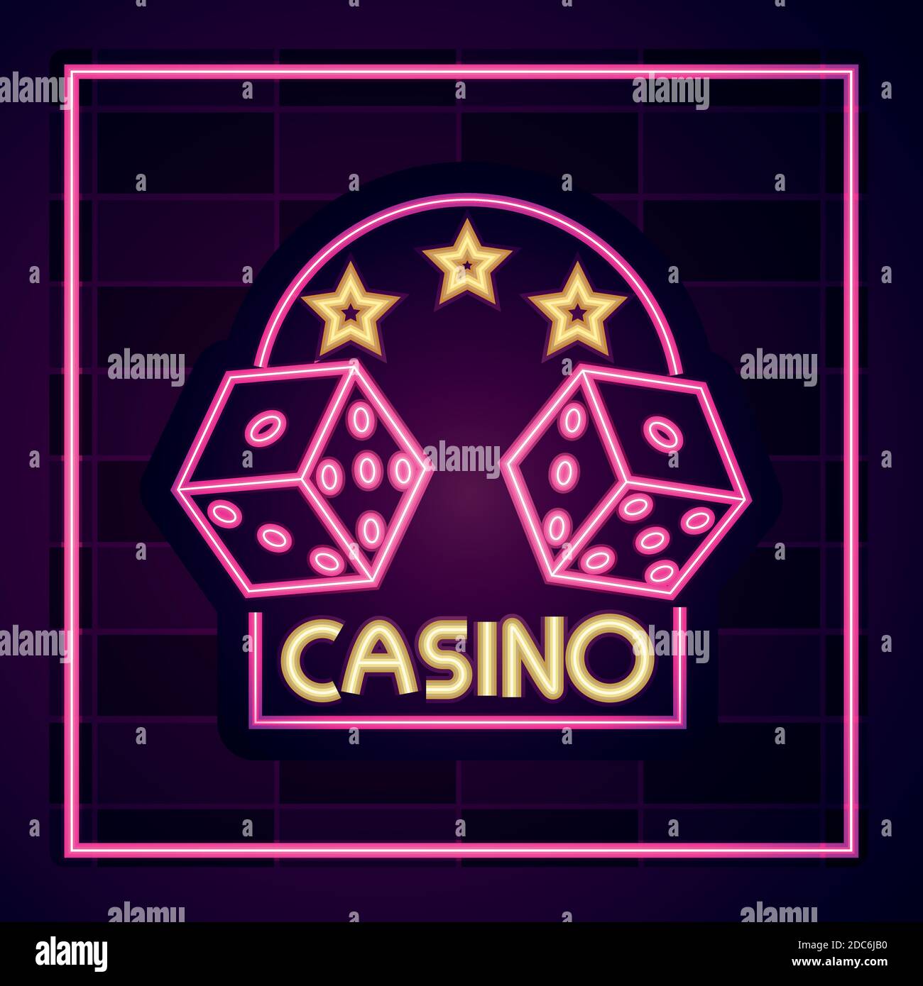 casino, dices gambling banner neon sign on brick wall vector ...