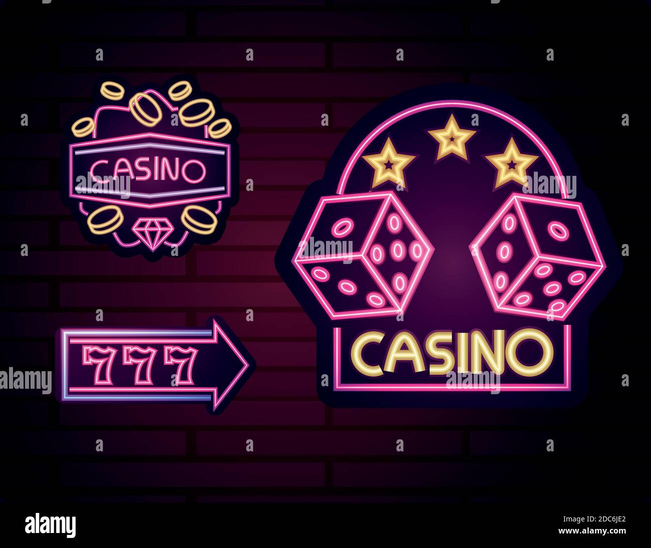 casino, gambling night bright advertising neon sign set vector ...