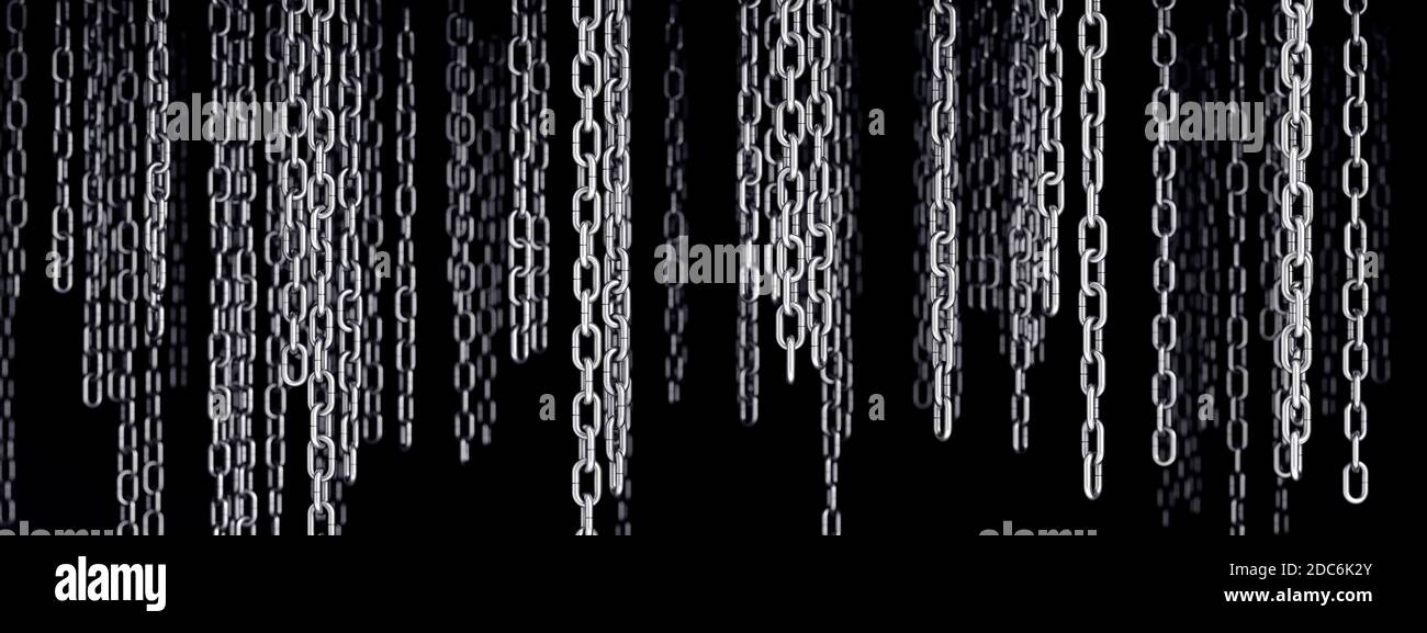 Dark room with many chains hanging Stock Photo - Alamy