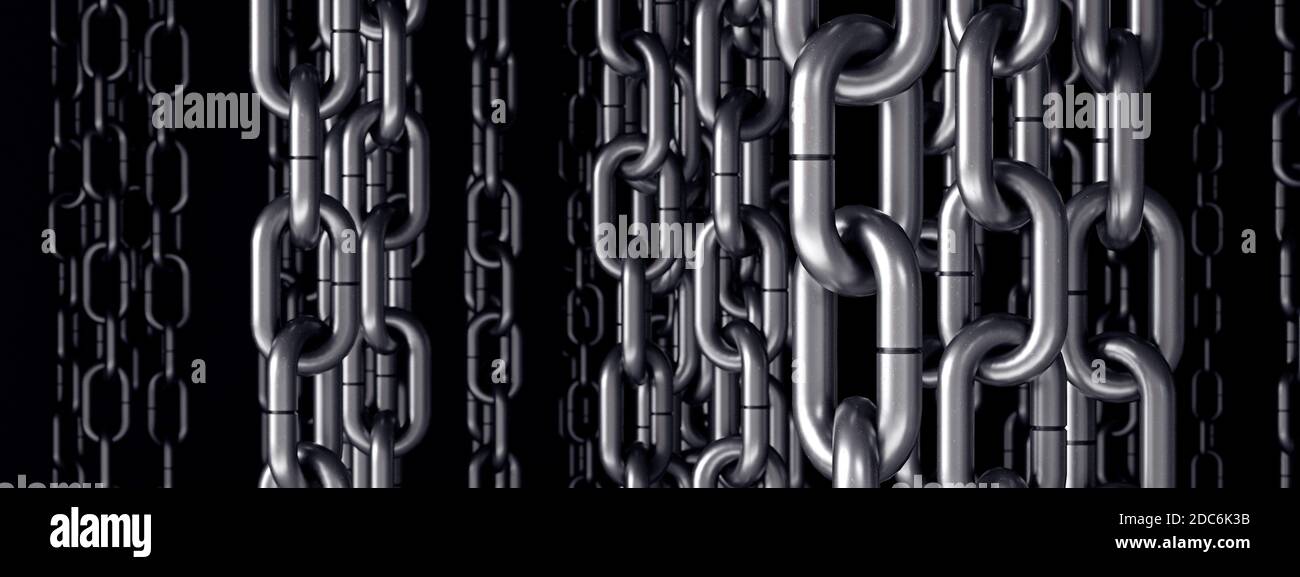 Dark room with many chains hanging Stock Photo - Alamy