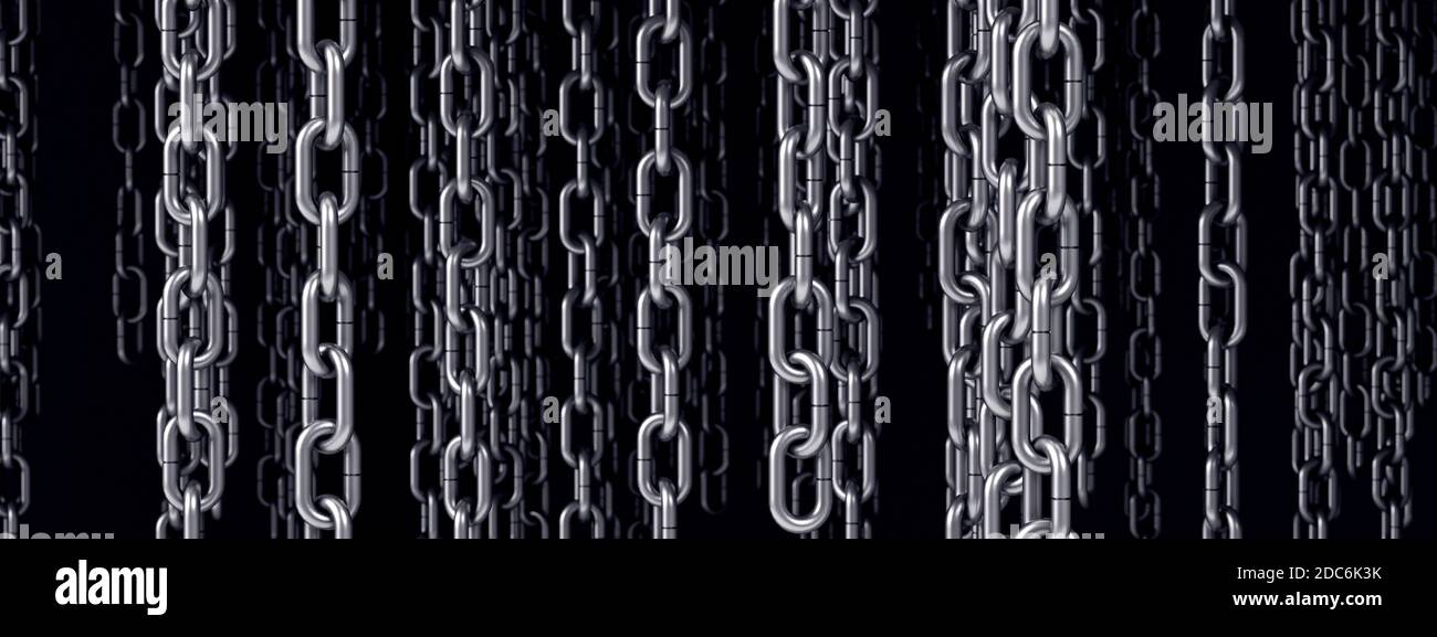 Dark room with many chains hanging Stock Photo - Alamy