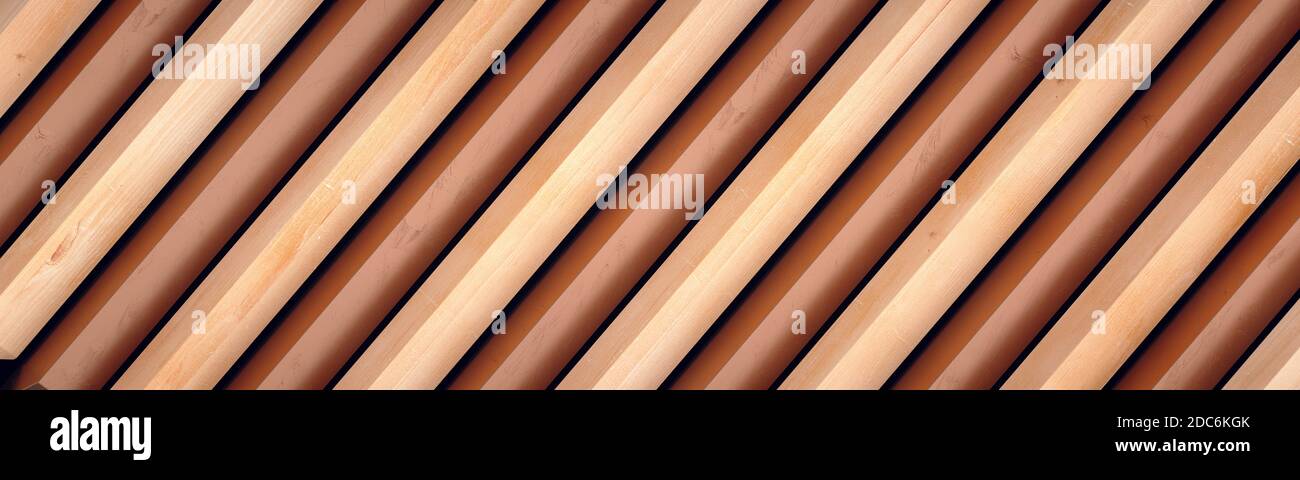 Extra wide wallpaper. Diagonal slats of natural wood and elegant metal ...