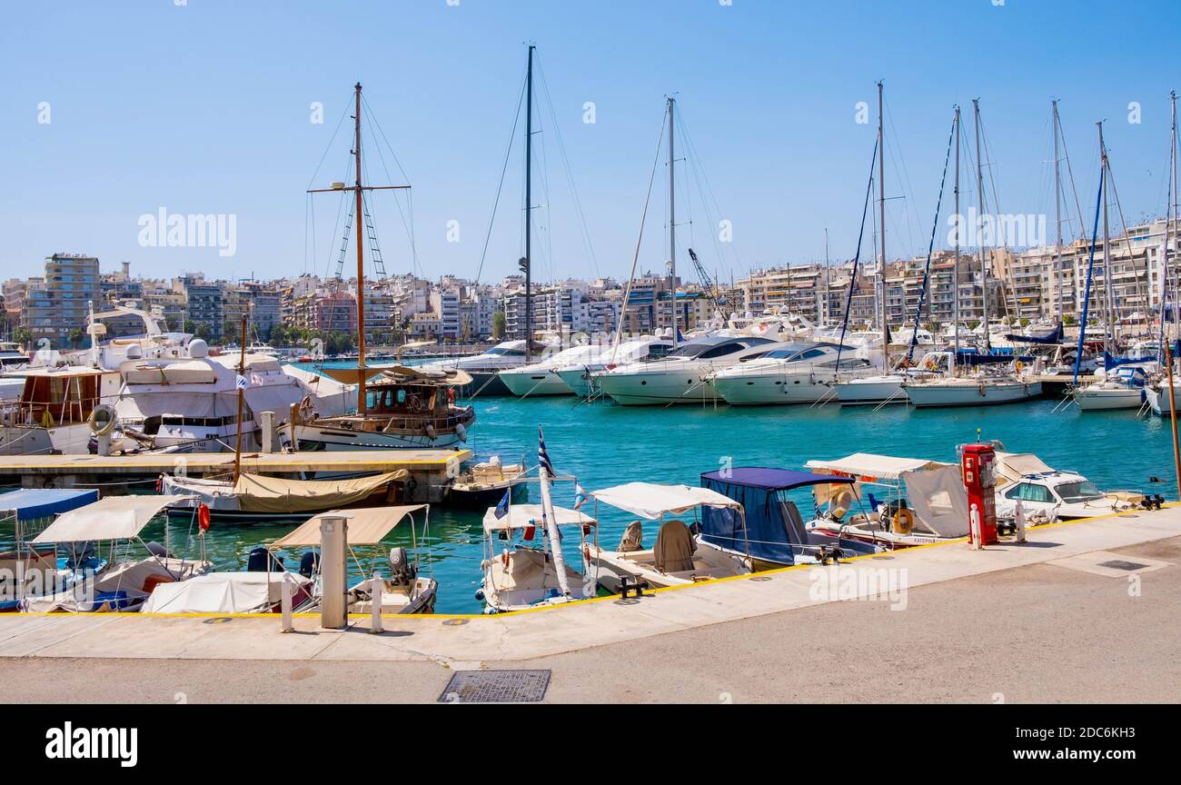 Athens, Attica / Greece - 2018/04/01: Panoramic view of Piraeus yacht ...