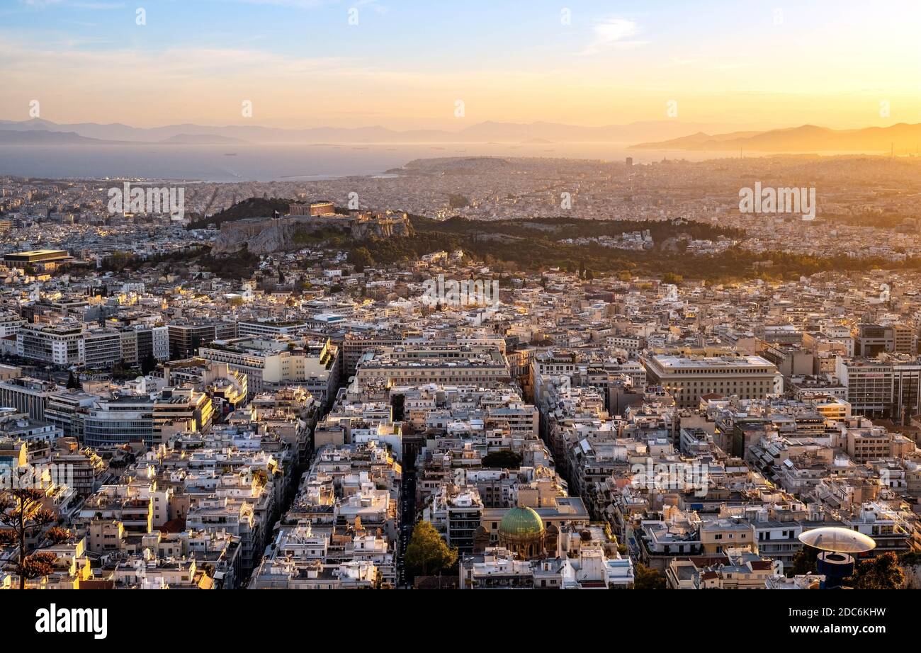 Athens, Attica / Greece - 2018/04/02: Panoramic sunset view of Athens ...