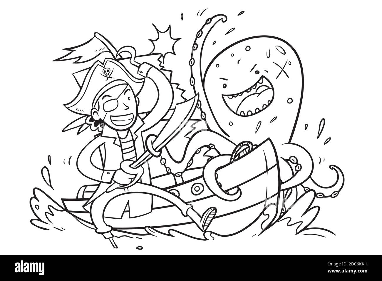 Cute coloring for kids with pirate Vector illustration Stock Vector ...