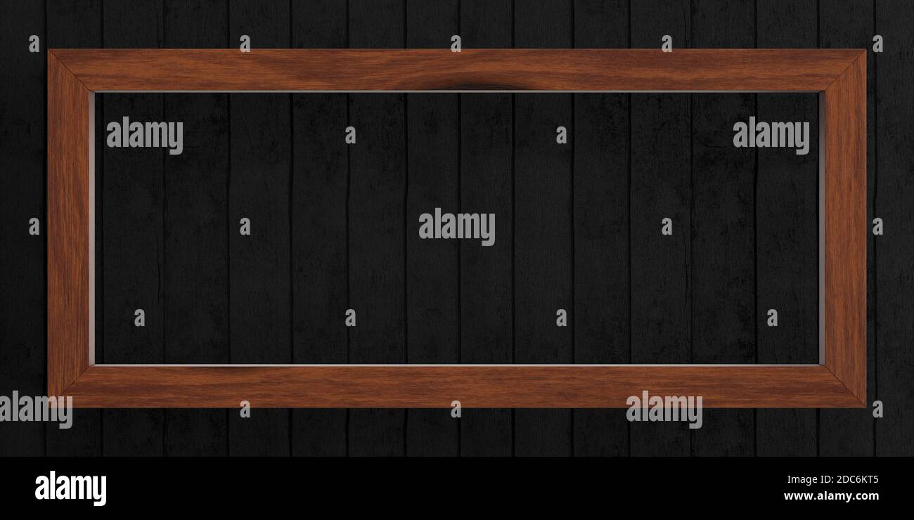 Wooden slat box on matte black planks background. Rectangular version ...