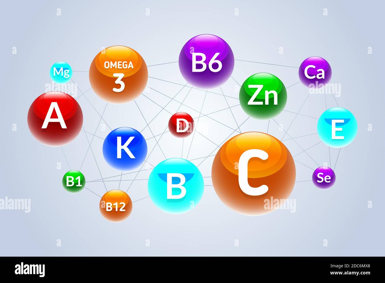 Complex of essential vitamins and minerals Vector illustration Stock ...