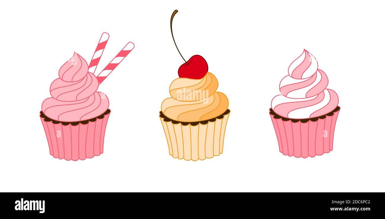 Set pink cupcakes cherry Stock Vector Images - Alamy