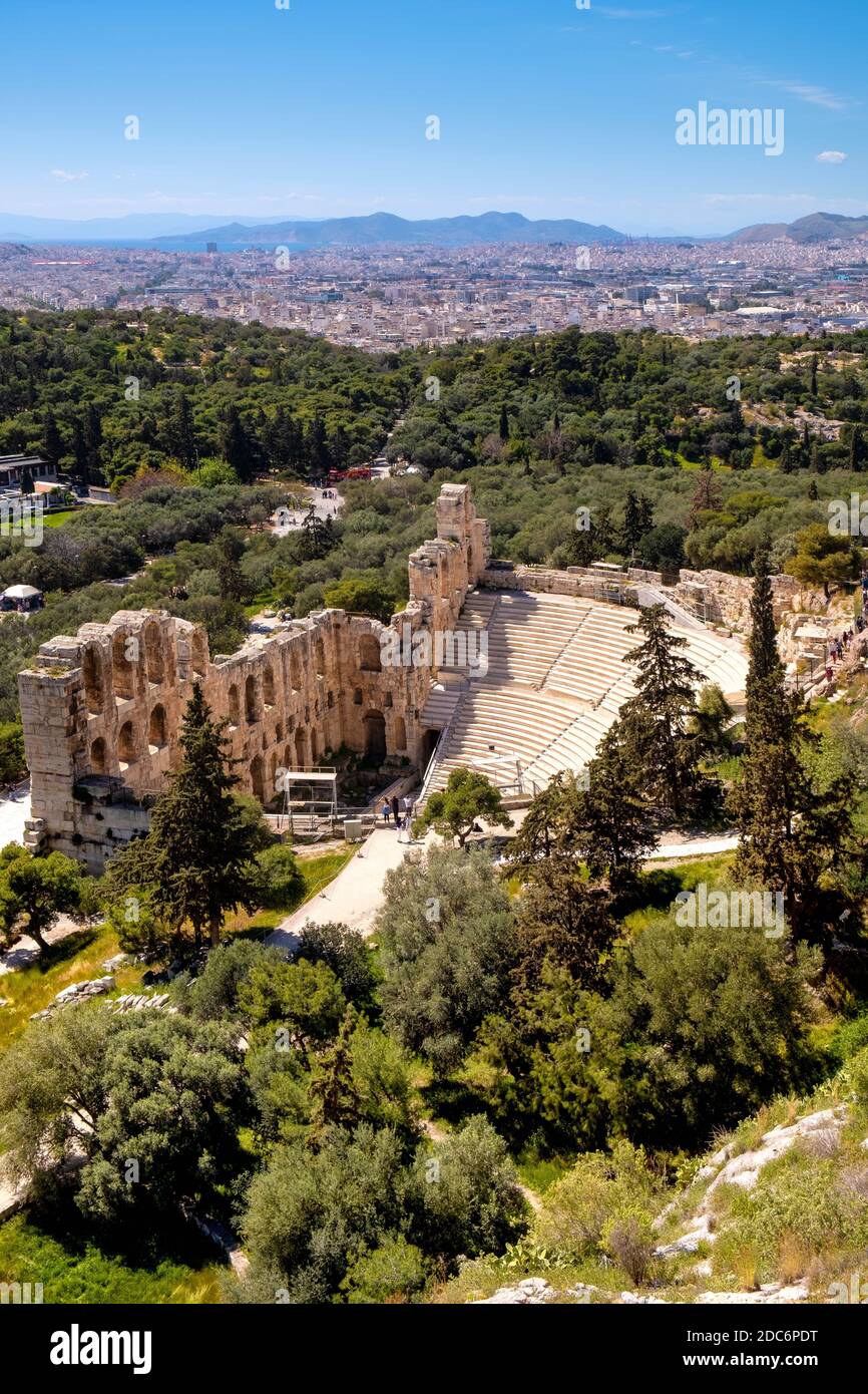 Athens, Attica / Greece - 2018/04/02: Panoramic view of Odeon of ...
